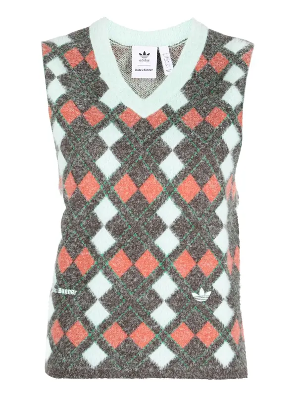Adidas X Wales Bonner Argyle Knitted Vest - Green