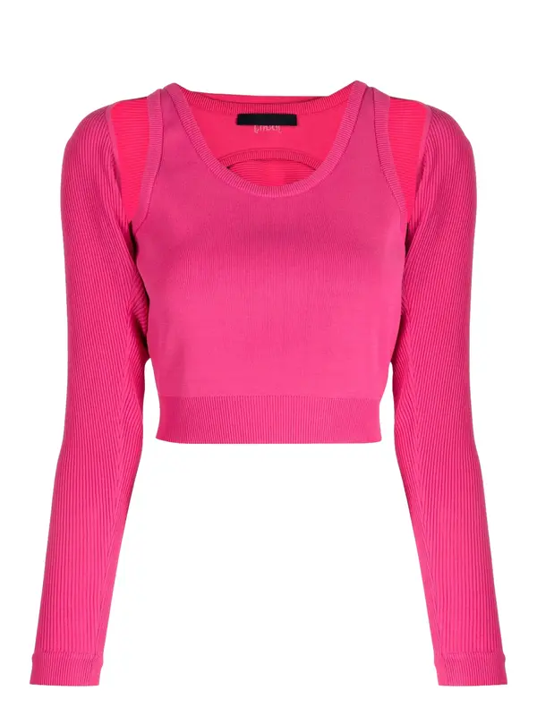 JUUN.J Cut-out Layered Cropped Top - Pink