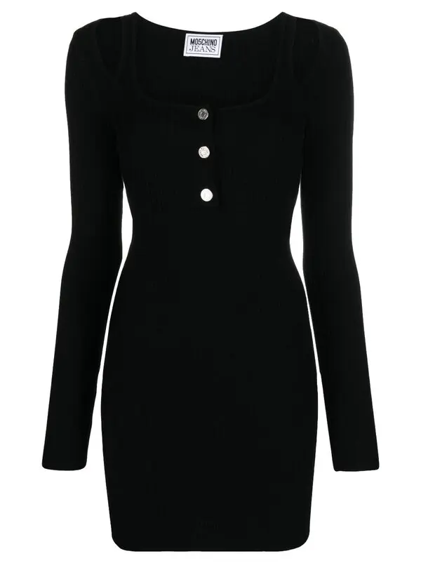 Moschino Long-sleeve Ribbed-knit Dress - Black