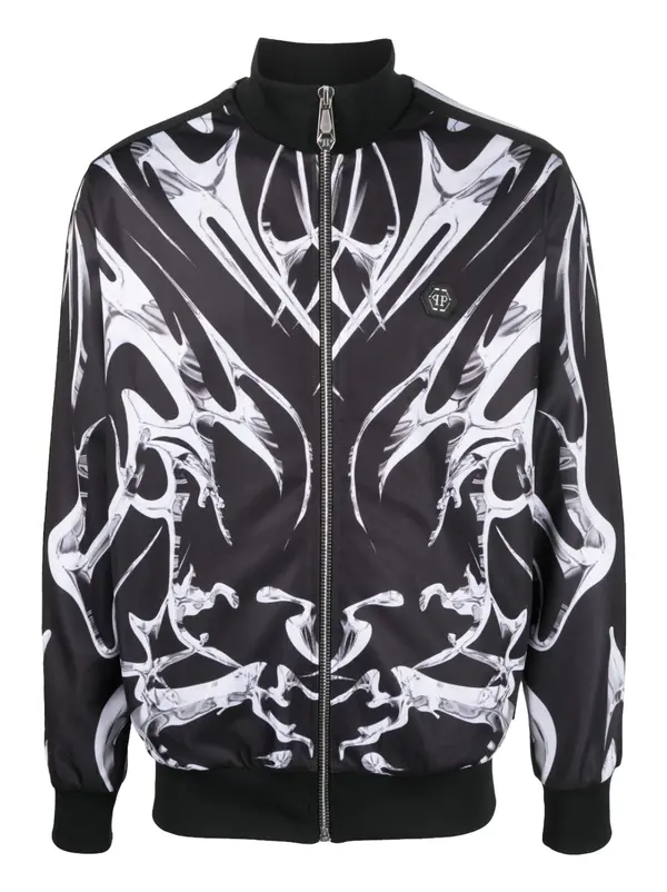 Philipp Plein Graphic-print Zip-up Jacket - Black