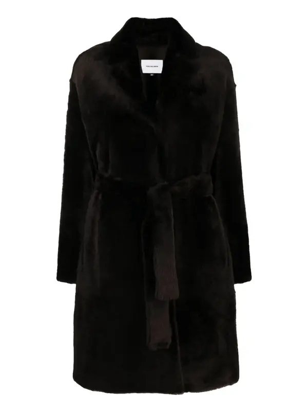YVES SALOMON Belted Single-breasted Coat - Brown