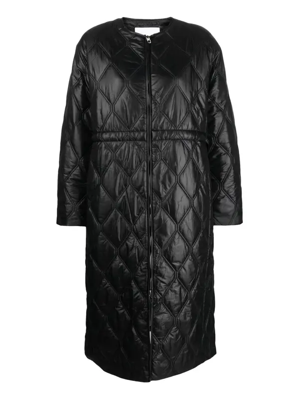 GANNI Diamond-quilted Raincoat - Black
