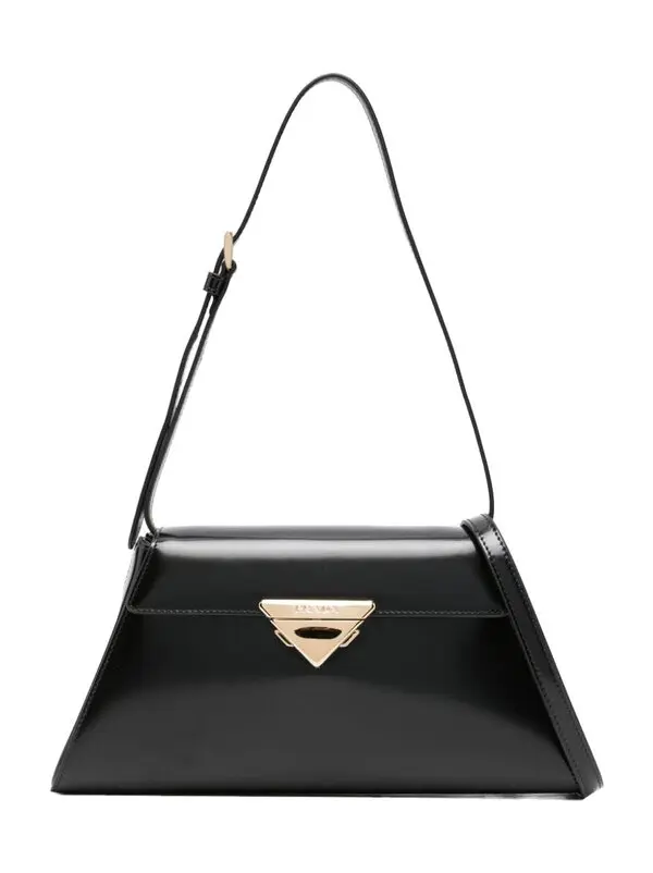 Prada Leather Shoulder Bag With Triangle Logo - Black