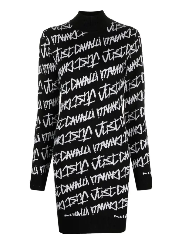 Just Cavalli Intarsia-knit Logo Dress - Black
