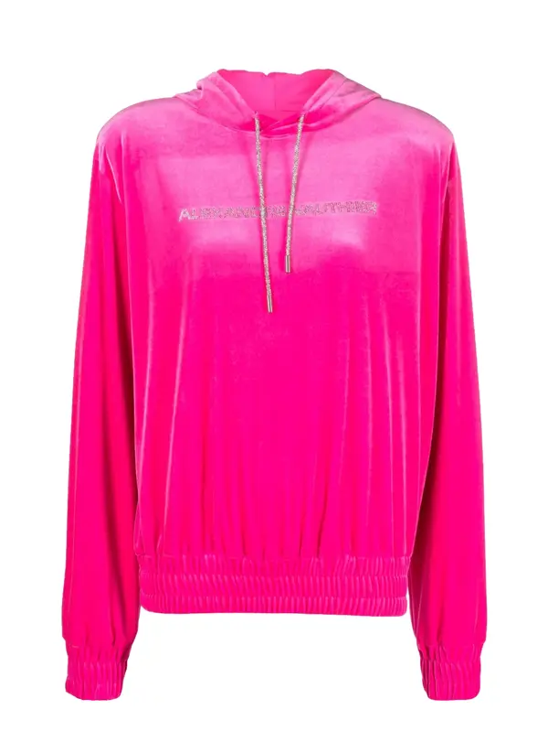 Alexandre Vauthier Logo-appliqué Velvet Hoodie - Pink