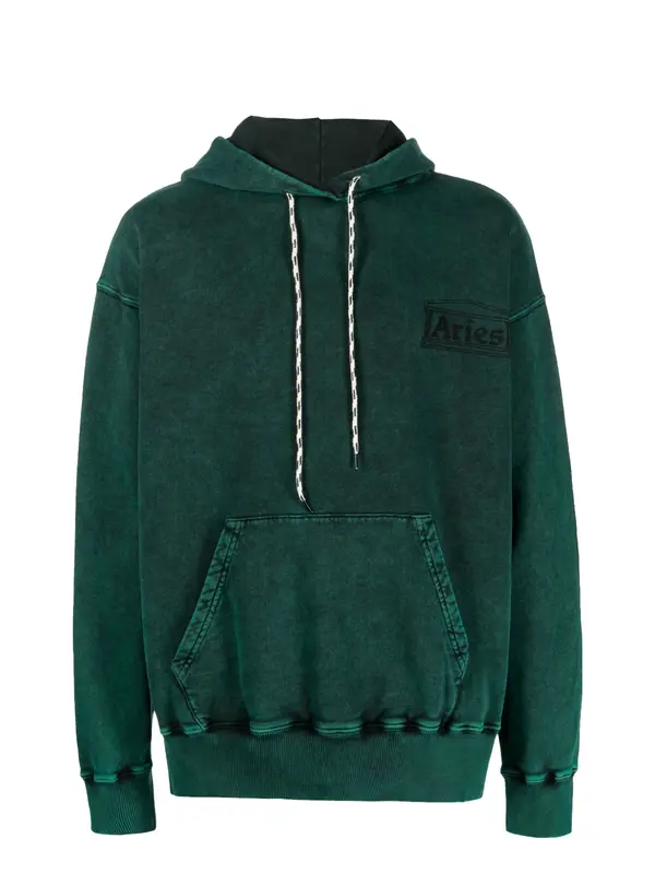 Aries Logo-print Distressed-finish Cotton Hoodie - Green