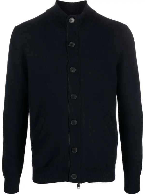 Brioni Leather-trimmed Cashmere Cardigan - Blue