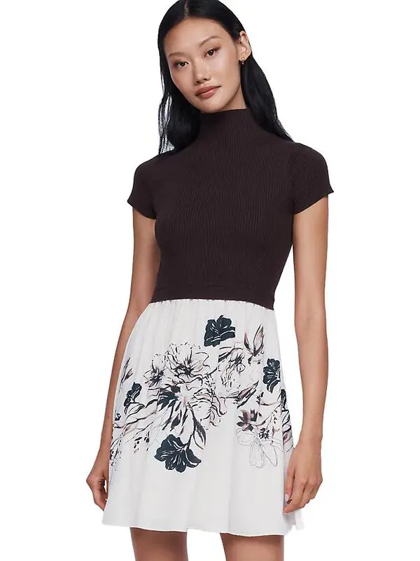 Anthropologie Thea Short Sleeve Twofer Mini Dress - Brown Pattern