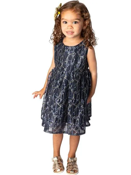 POPATU Metallic Lace Overlay Dress - Navy