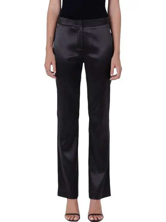 Endless Rose Mid Rise Flared Satin Trousers - Black