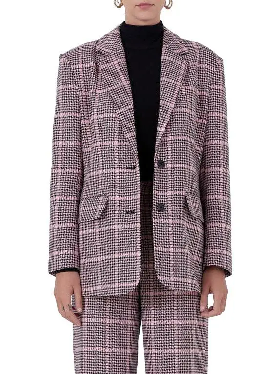 Endless Rose Houndstooth Check Blazer - Pink Multi