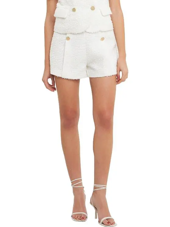 Endless Rose Double Button Tweed Shorts - White