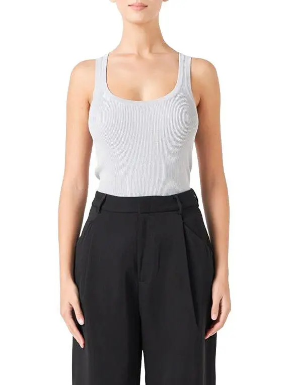 Endless Rose Ribbed Tank Top - Heather Grey