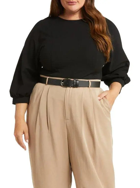 Nordstrom Seamed Puff Sleeve Top - Black