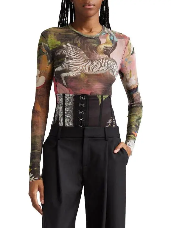 Monse Mixed Print Mesh Top - Print Multi