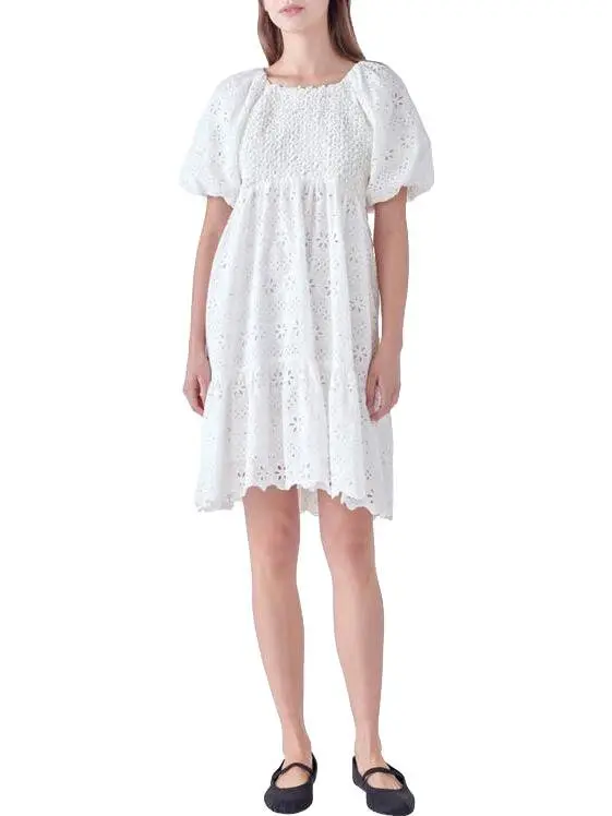 English Factory Eyelet Knit Combo Dress - White