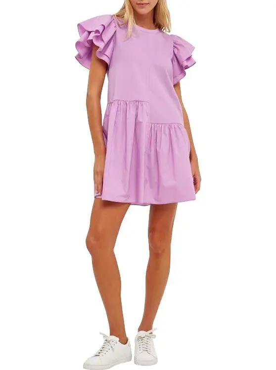 English Factory Layered Ruffle Mini Dress - Lilac