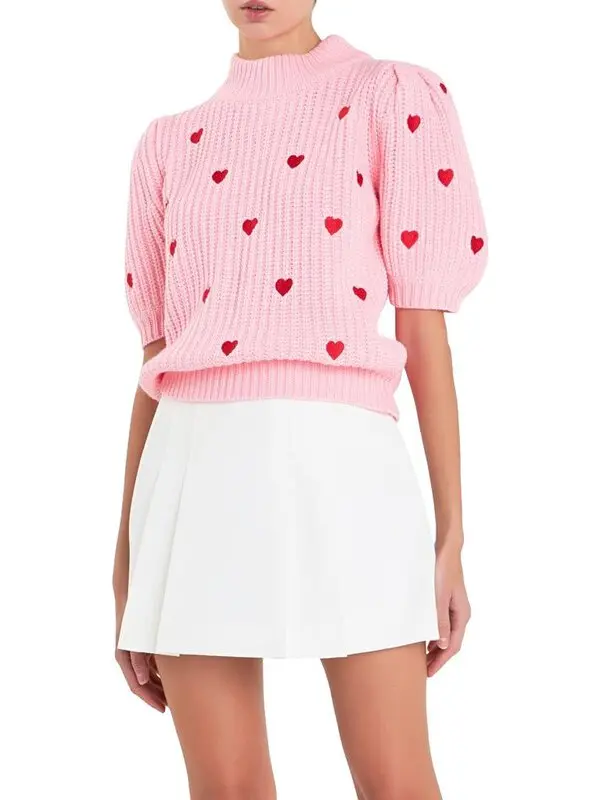 English Factory Heart Embroidered Sweater - Pink