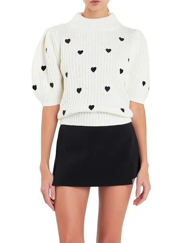 English Factory Heart Embroidered Sweater - White/black