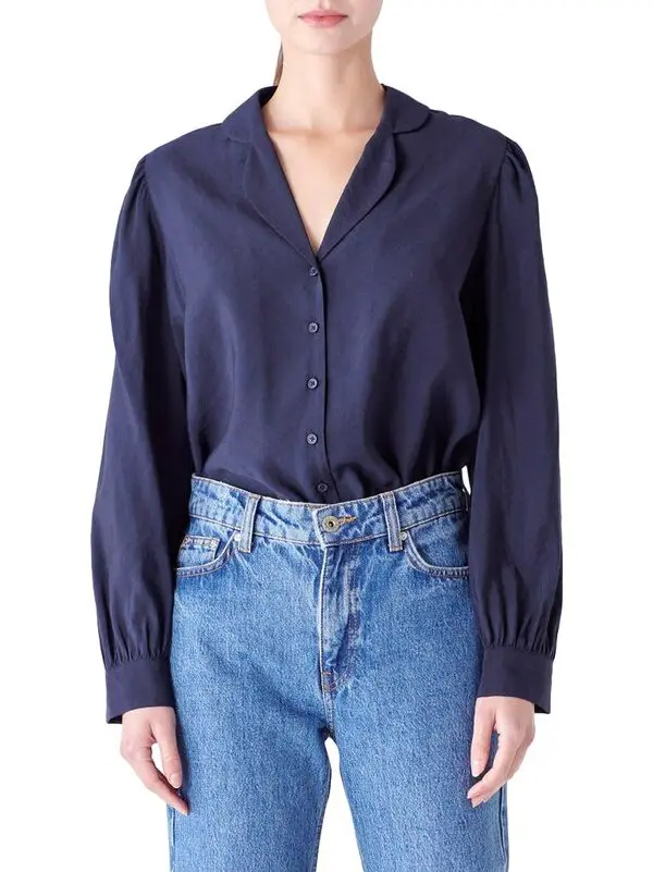 English Factory Scallop Collar Shirt - Navy