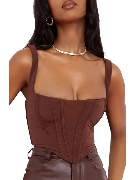 House Of Cb Ninetta Mesh Corset Top - Chocolate