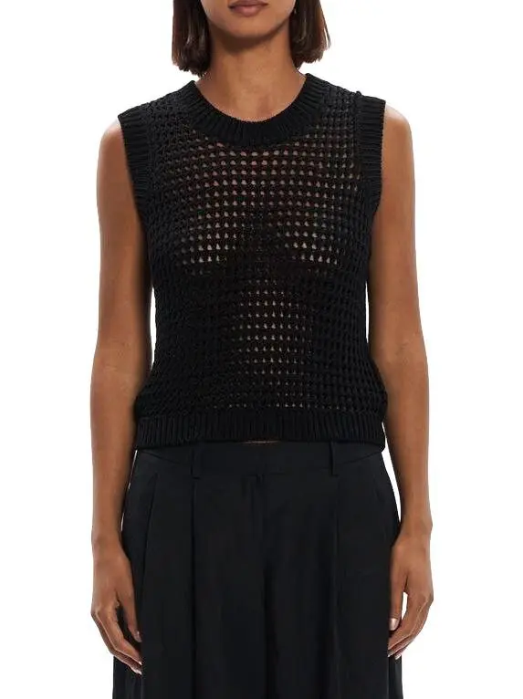 Theory Open Stitch Pima Cotton Sweater Vest - Black - 001
