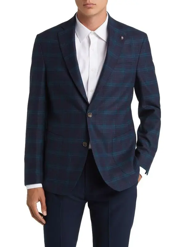 JACK VICTOR Midland Plaid Stretch Wool Sport Coat - Navy/olive