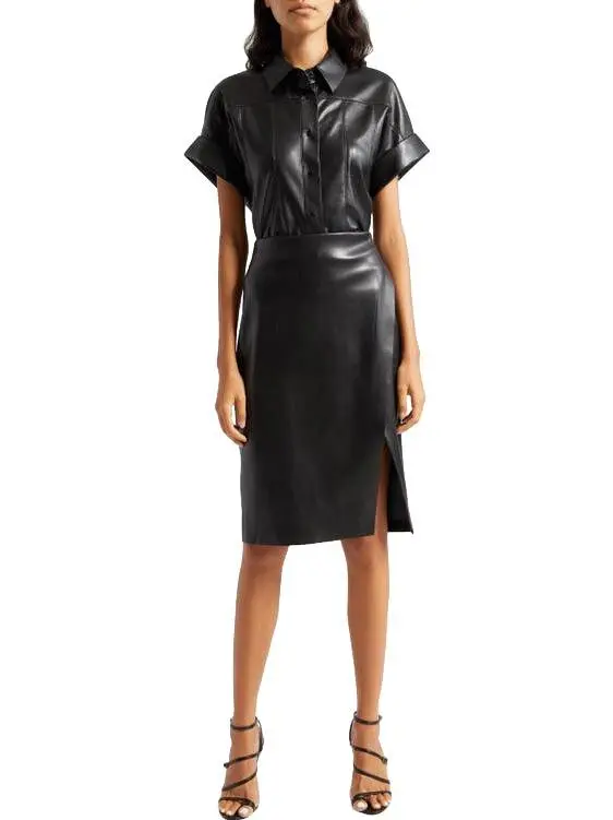 Alice + Olivia Edyth Faux Leather Shirt - Black