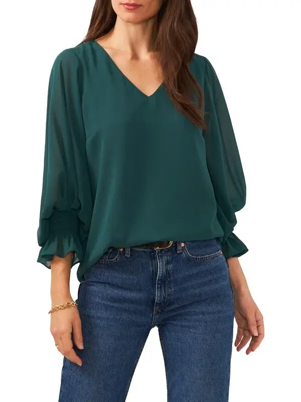 Vince Camuto Blouson Sleeve Top - Deep Forest