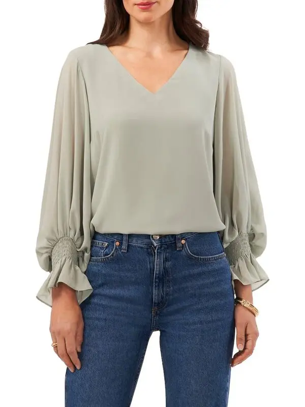 Vince Camuto Blouson Sleeve Top - Libery Green