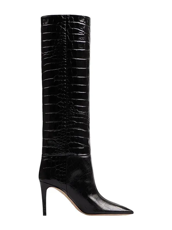 Paris Texas 85mm Mock-croc Stiletto Knee Boots - Carbone