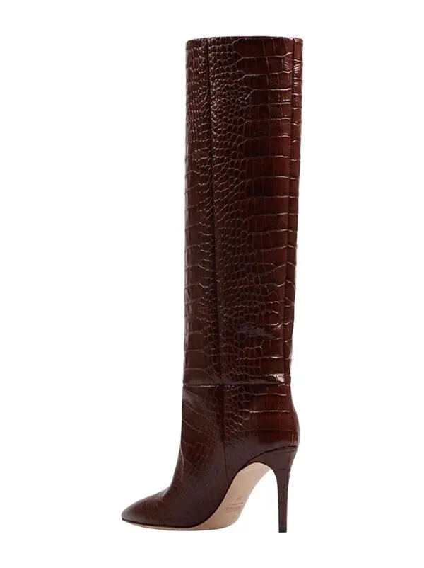 Paris Texas 85mm Mock-croc Stiletto Knee Boots - Cioccolato