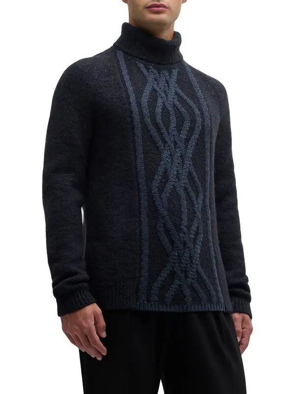 Giorgio Armani Two-tone Cable Turtleneck Sweater - Solid Dark Blue