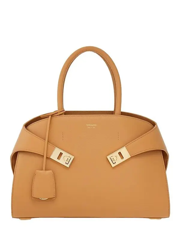 FERRAGAMO Medium Hug Handbag - Light Camel/gold