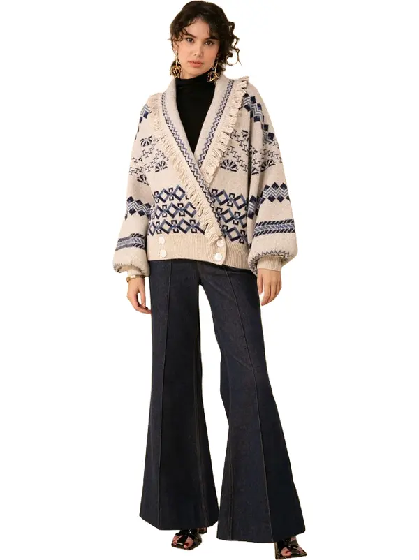 Hale Bob Ines Wrap Jacquard Sweater - Neutral