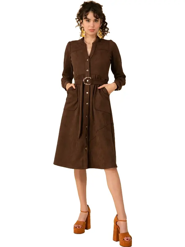 Hale Bob Romane Ultrasuede Dress - Brown