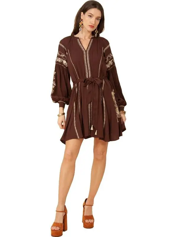 Hale Bob Mila Embroidered Dress - Brown