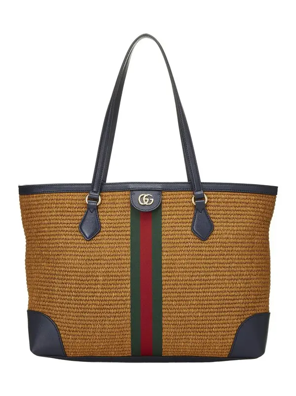 Gucci Straw Ophidia Tote - Navy