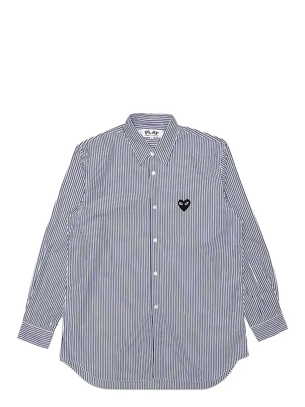 Play Comme Des Garcon Black Emblem Stripe Button Down - Blue