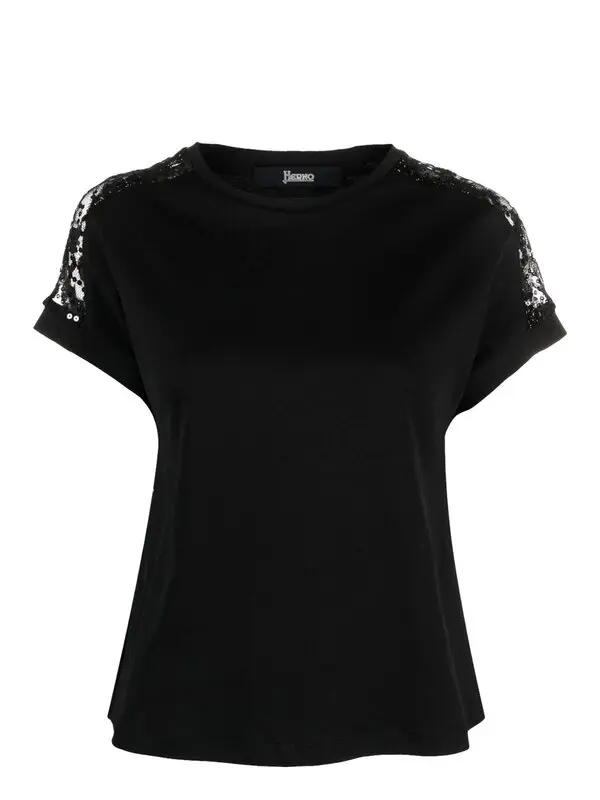 Herno Lace-detailing Cotton T-shirt - Black