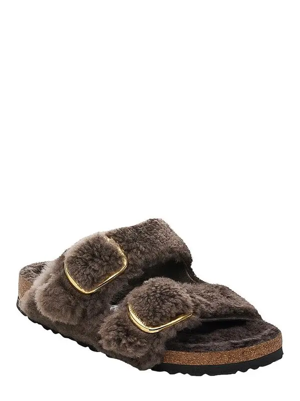 BIRKENSTOCK Arizona Big Buckle Shearling Slides - Gray