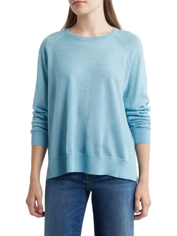 Eileen Fisher Raglan Sleeve Merino Wool Pullover - Seabreeze