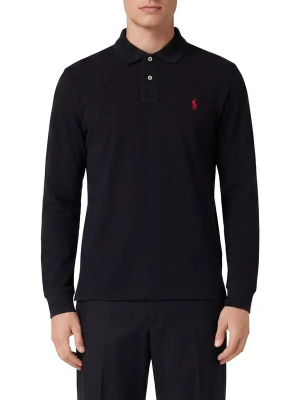 Polo Ralph Lauren Long-sleeved Slim-fit Cotton Polo Shirt With Pony Logo - Black