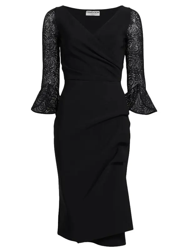 Chiara Boni La Petite Robe Triana Lace-sleeve Midi-dress - Nero