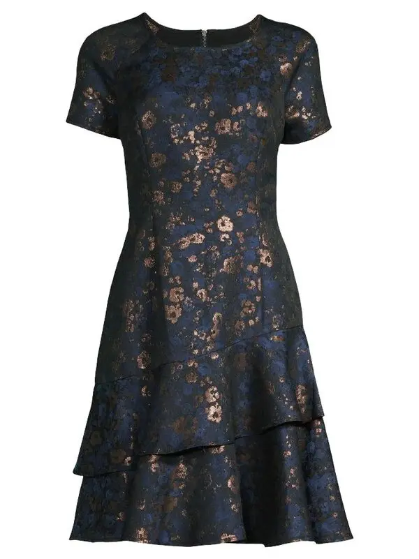 Shani Floral Jacquard Tiered Minidress - Blue