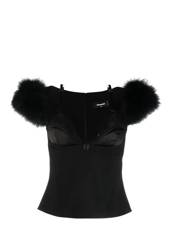 Dsquared2 Feather-trim Bustier Top - Black