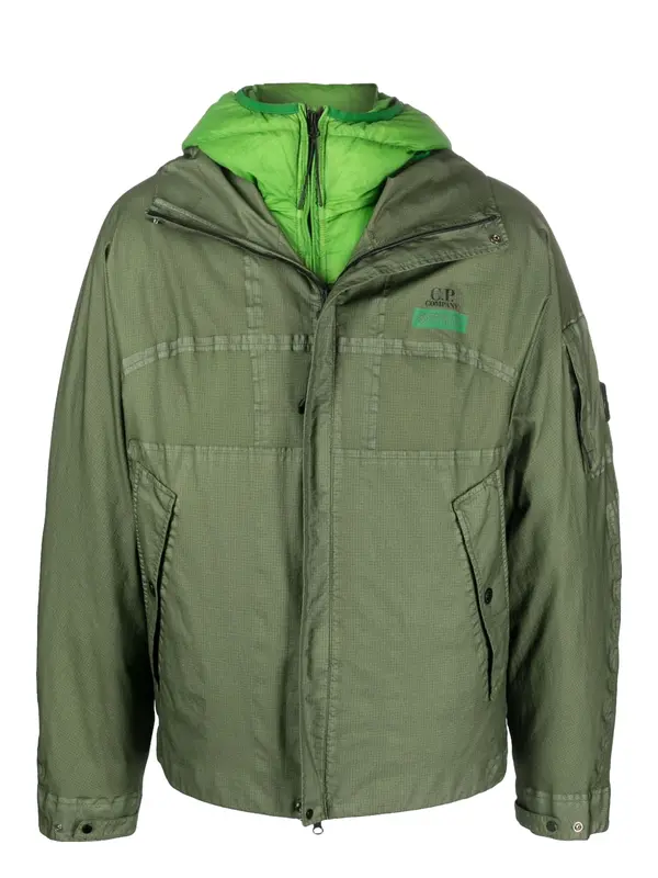 C.P. COMPANY Logo-print Reversible Down Jacket - Green