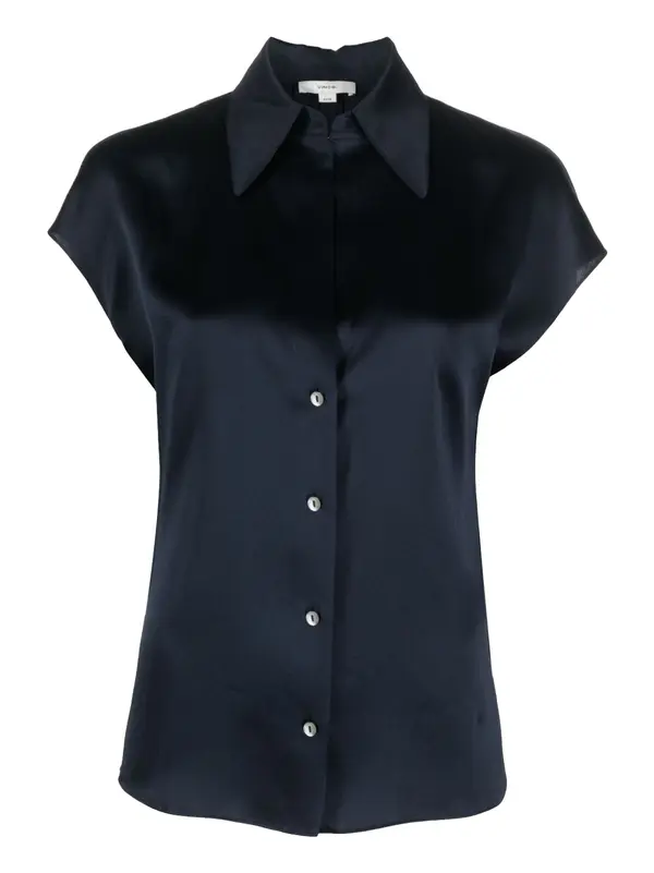 Vince Short-sleeve Silk Shirt - Blue