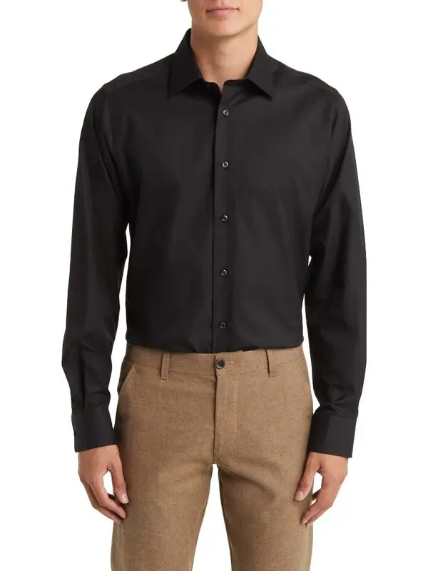 David Donahue Trim Fit Cotton Dress Shirt - Black