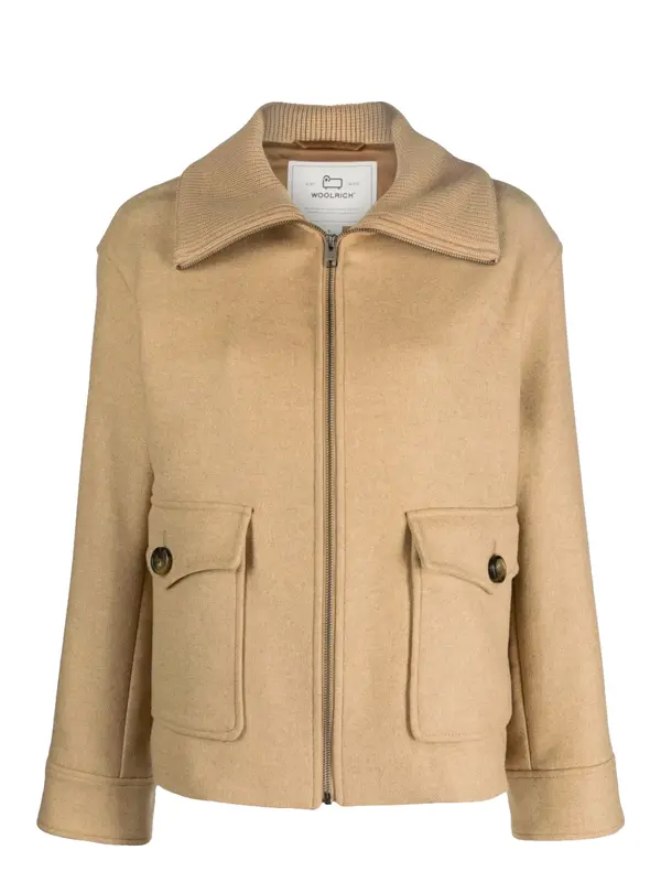 Woolrich Zip-up Jacket With Ribbed Collar - Neutrals